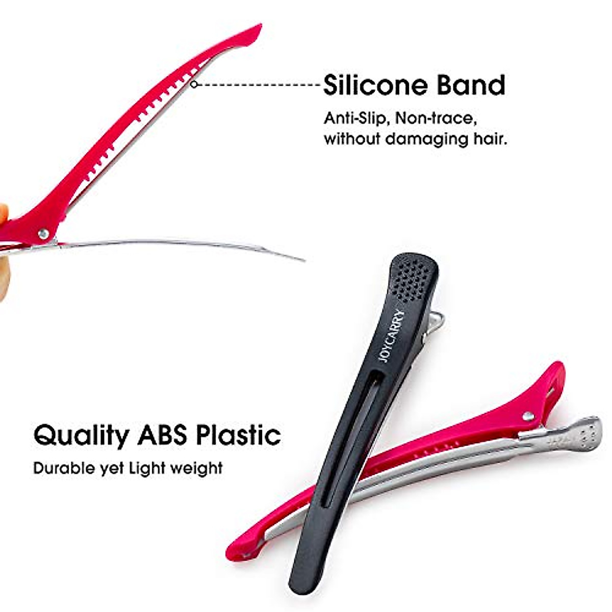 6 Professional Hair Clips for Women Styling Sectioning, Non-Slip Dividing Duckbill Hair Clips with Silicone Band, No Crease Hair Clips - Salon and Home Hair Cutting Styling Accessories (Pink)