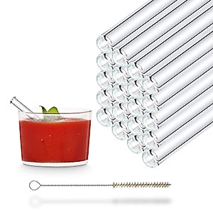 Halm Glass Straws - 20x 4 Inch Short Drinking Straws Reusable + Plastic-Free Cleaning Brush Perfect for B52 & Shot Glasses, Blowing Tubes & Paraphernalia - Dishwasher Safe - Eco-Friendly - Straight