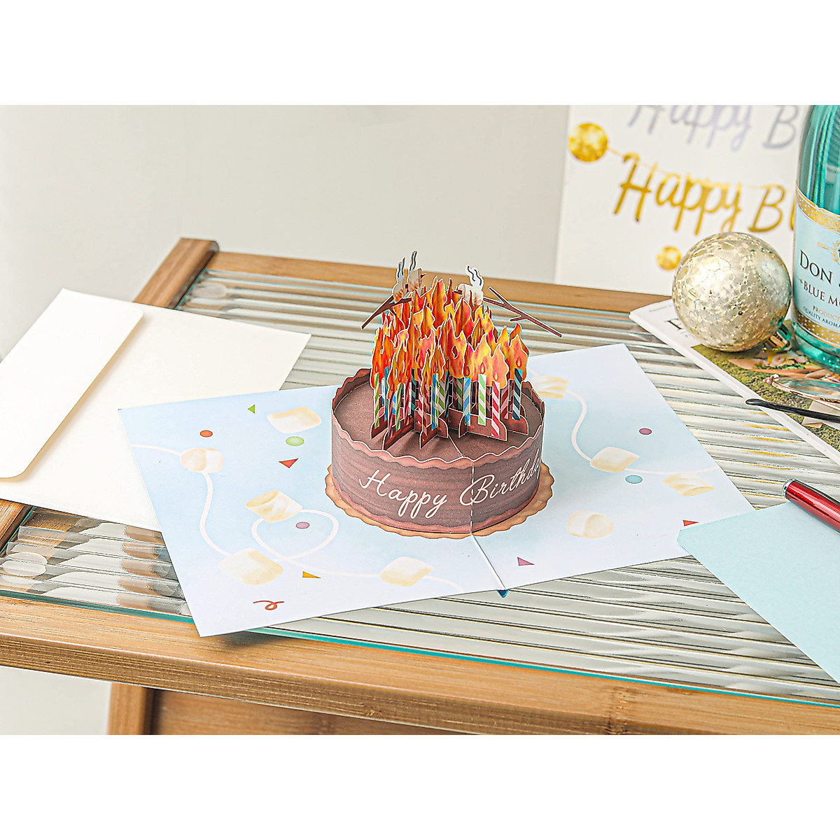 Liif Birthday Cake On Fire Funny Birthday Card, 3D Greeting Pop Up Birthday Card, Happy Birthday Card For Men, Women, Her, Him, Husband, Wife | With Message Note & Envelop | Size 7 X 5 Inch