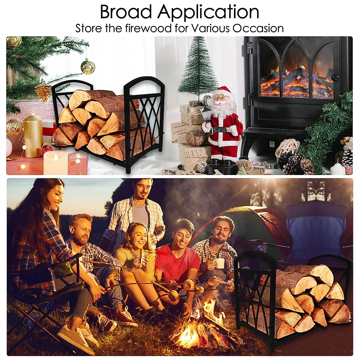 SCENDOR 17.5" Firewood Log Rack for Firewood, U-Shaped Heavy-Duty Iron Log Rack Stacking Rack Storage Rack Indoor Outdoor