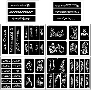 Konsait 123pcs Large Temporary Tattoos Stencils, 20 Sheets Boys and Man Glitter Tattoo Kit Templates Face Painting Stencil Body Art Stencil Pack for Adults Girls Women Kids Teenager Adultssigns