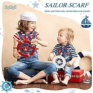 Xtinmee 12 Pack Nautical Square Scarf Red White and Blue Scarf Imitated Silk Sailor Neck Scarf for Women Ladies Stewardess, Classic Style