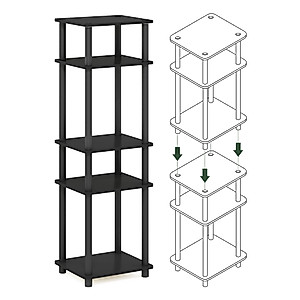 Furinno Just 3-Tier Turn-N-Tube End Table / Side Table / Night Stand / Bedside Table with Plastic Poles, 2-Pack, Americano/Black