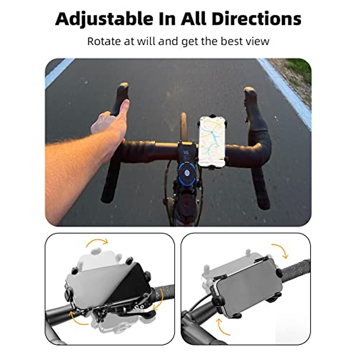 ROCKBROS Bike Phone Holder- Adjustable Motorcycle Phone Mount Handlebar Clip for Bicycle Scooter, Cell Phone Clamp for 4.1" - 6.7" Smartphones iPhone 14 Plus/Pro Max, 13 Pro Max, S9, S10 and More