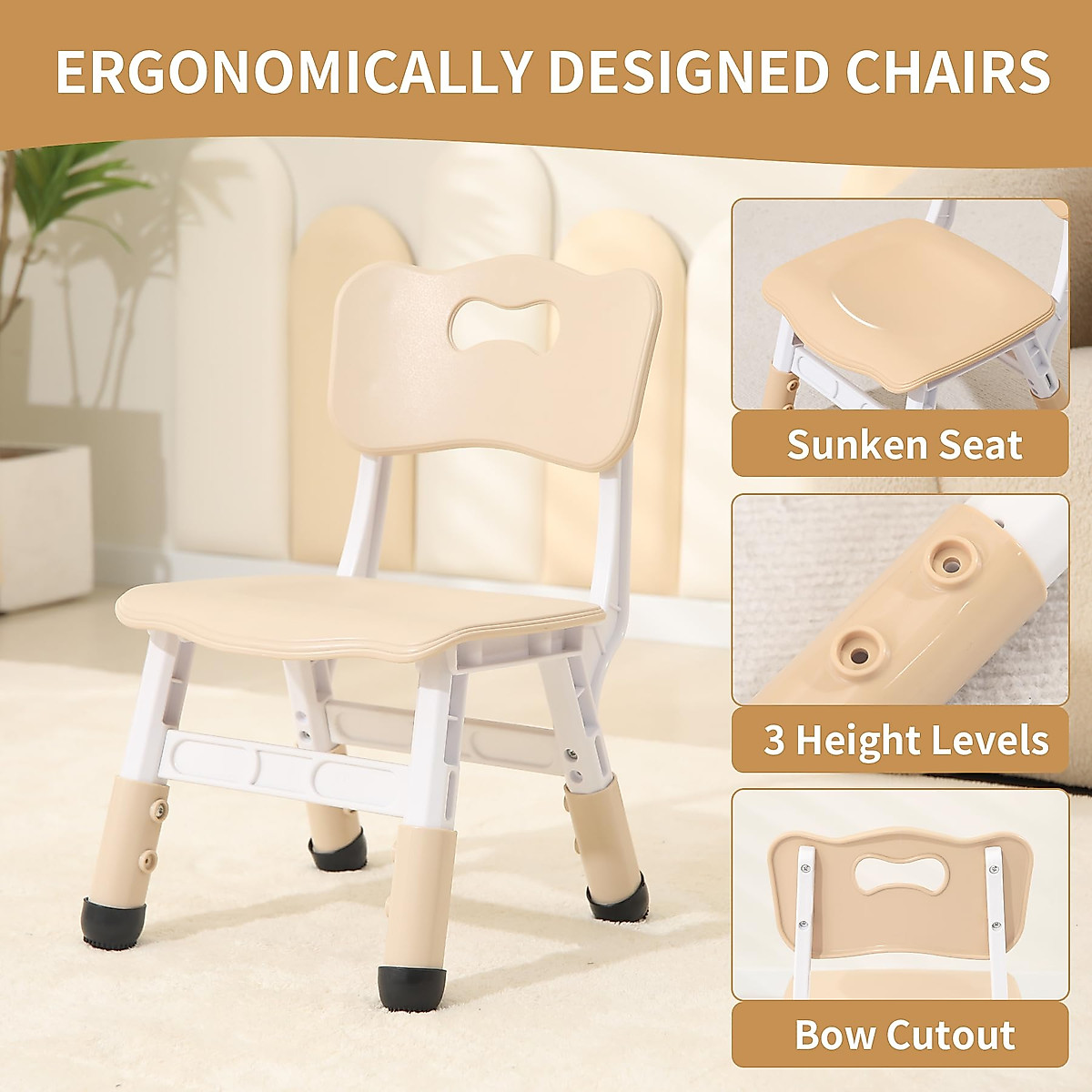 Hulaibit Toddler Table and Chairs, Kids Table and 4 Chairs Set with Graffiti Desktop, Height-Adjustable Kids Study Table for Boys and Girls Aged 3-8, Max 300lbs