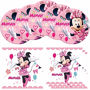Minnie Birthday Party Supplies, Include 20 Plates and 20 Napkins, for Minnie Theme Birthday Party Decorations