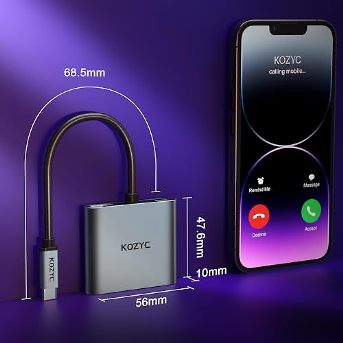 USB C to Dual HDMI Adapter 4K@30Hz, KOZYC USB C Hub Multiport Adapter with 2xHDMI, USB 3.0, 100W PD, Support USB C to HDMI Splitter Extended Display for MacBook Pro (MST is not Supported on MacOS)