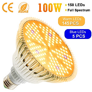 100W LED Grow Light Bulb, 2 Pack Full Spectrum 150 LED Plant Light Bulb for Indoor Plants, E26/27 Base Grow Light Bulbs, 160 Degree Warm Lighting Lamp for Flower Hydroponic Organic Growing Greenhouse
