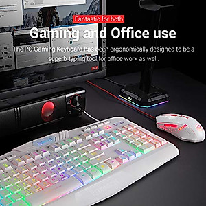 Redragon S101 Wired RGB Backlit Gaming Keyboard with Multimedia Keys Wrist Rest and Red Backlit Mouse Combo 3200 DPI for Windows PC Gamers (White)