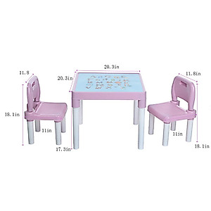 Toxz Plastic Kids Table and 2 Chairs Set,for Boys0 or Girls Toddler,with English Alphabet Table,Curved Table Corner,Safety Environmentally Friendly Material(Ship from US!)