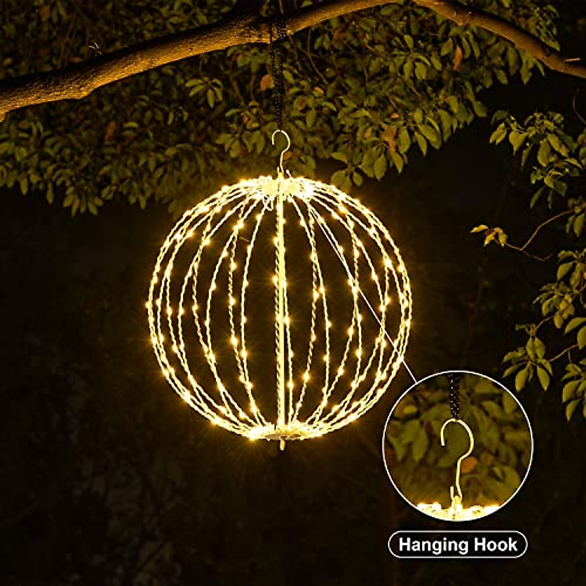 LIGHTSHARE 12IN 96LED Light Ball Yard Decoration Pathway Lights Sphere Light with Fold Flat Metal Frame Indoor Outdoor Waterproof Garden Lights