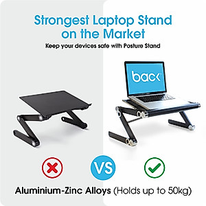 BackPainHelp Posture Laptop Stand Desk Table Tray for Bed, Aluminium, Adjustable Portable Folding Standing Desk Computer Riser (Black)
