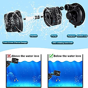 fishkeeper Aquarium Wave Maker, 1050GPH Aquarium Circulation Pump 360° Rotating Ultra Quiet Suction Cup Wavemaker Pump for Saltwater and Freshwater Tank