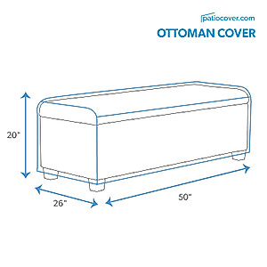 Large Slim Outdoor Ottoman or Coffee Table Cover - Outdoor Square Table Covers - Patio Ottoman Washable - Heavy Duty Furniture 50x26x20 Grey
