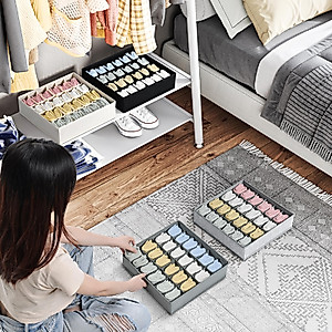 Easortm Sock Organizer 4 Pack, Large Sock Drawer Divider, Underwear Storage 24 Cell Closet Organizers and Storage for Wardrobes, Drawers. (Beige)