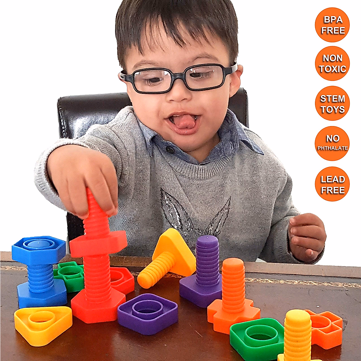 Skoolzy Occupational Therapy Toddler Toys - Jumbo Primary Lacing and Nuts and Bolts - Montessori Fine Motor Montessori Toys