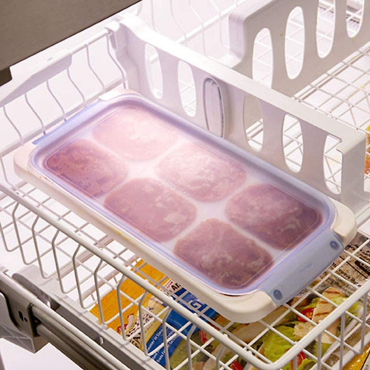 PrepWorks PKS-735 Dishwasher Safe Half Cup 6 Serving Leftover Soup & Food Storage Freezer Pod Tray with Silicone Lid, Blue & White