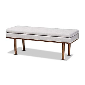 Baxton Studio Rika Mid-Century Modern Greyish Beige Fabric Upholstered Walnut Brown Finished Boomerang Bench