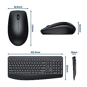 Wireless Keyboard and Mouse Combo, 2.4G Full-Sized Ergonomic Computer Keyboard with Wrist Rest and 1600 DPI Wireless Noiseless Mouse for Windows, PC, Laptop, Windows XP/7/8/10 (Black)
