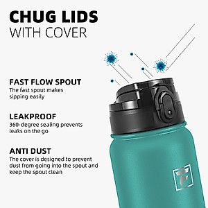 Fanhaw Insulated Water Bottle - 20 Oz (Chug Lid) Dishwasher Safe Stainless Steel Double-Wall Vacuum Reusable Leak&Sweat Proof Sports Water Bottles with Standard Mouth Anti-dust Lid (Green Blue)
