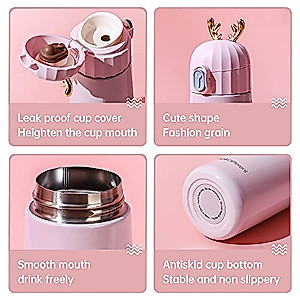 Water Bottle, Insulated Stainless Steel Water Bottle, Deer Horn Kids Cups, Vacuum Insulated Double Wall Camping Tumbler, Gifts for Women, Christmas, Friends, Mom, Her, Sister, Aunt, Daughter, 350 ML