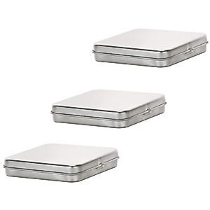 MagnaKoys Square Silver Metal Hinged Tins 3.5 x 3.5 x .70 Inches Boxes for Candy Storage Geocaching (5-Pack)