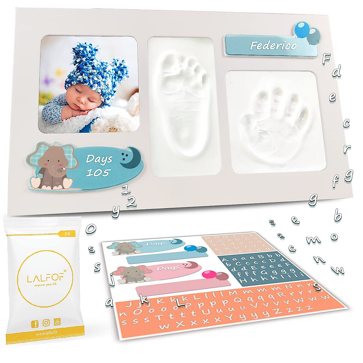 Baby frame elephant whit name and date birds