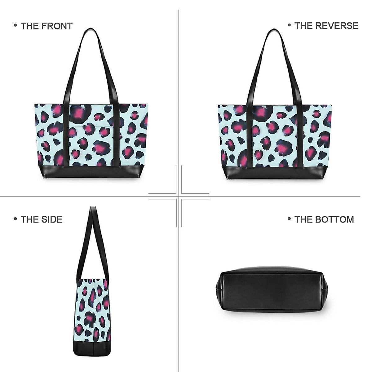 Leopard Laptop Tote Bag for Women Teacher Canvas Tote Bags Work Travel Bag Handbags Purse with Zipper