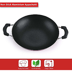 PANCA Non-Stick Aluminium Appachatti with Stainless Steel lid, 2.6mm, Red/Black, 23cm, Gas Compatible
