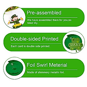 44 Pcs of St. Patrick's Day Hanging Decorations Swirls Shamrock Clover Leprechaun Horseshoe Ceiling Foil Swirls for Home Office Classroom Decor - Saint Patrick's Day Irish Party Supplies