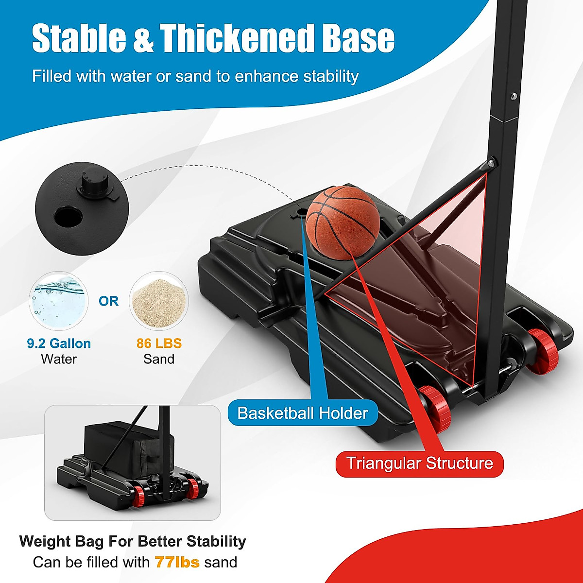 GYMAX Portable Basketball Hoop, 5 FT to 10 FT Adjustable Basketball Goal with 10 Heights, All Weather Basketball Stand System with Weight Bag & Wheels, for Kids Youth Adult, Indoor Outdoor Pool, Court
