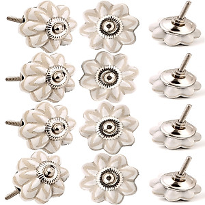 Set of 12 Ceramic Knobs Decorative Knobs for Home Kitchen Cabinet Cupboard Door Dresser Wardrobe Pulls Cabinet Knobs Ceramic Drawer Pull Kitchen Cupboard Pull Door Handle - White Silver
