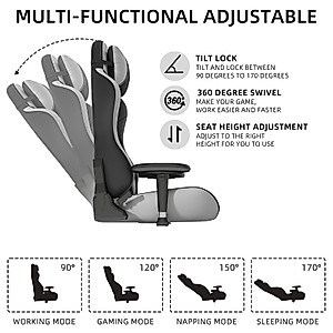 Dvenger Gaming Chairs for Adults, Computer Desk Chair with Adjustable Height Armrest, Ergonomic Game Chair with Lumbar Support, 400lbs Weight Capacity Video Game Chairs (Grey)