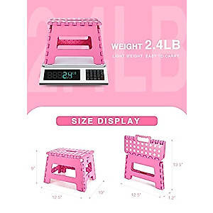 Dyforce Folding Step Stool 9", Durable Kids Step Stool, Heavy Duty Step Stools for Adults, Compact Foot Stools, Light-Weight Toddler Step Stool for Kitchen, Bathroom, Holds Up to 300 lbs (Pink)