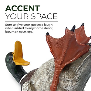 Rivers Edge Products Wine Bottle Holder for 750ml Standard Wine Bottle, Hand-Painted Poly Resin Kitchen Decor, Unique and Rustic Home Decor for Countertop or Wine Bar, Mallard Duck