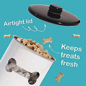 Define Marvelous 2pc Set Dog Treat Container with Lid, Round Tin Dog Treat Storage Jar for Countertop (Bone)