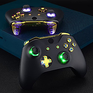 eXtremeRate Multi-Colors Luminated Dpad Thumbsticks Start Back ABXY Action Buttons, Chrome Gold Classical Symbols Buttons DTFS (DTF 2.0) LED Kit for Xbox One S/X Controller - Controller NOT Included