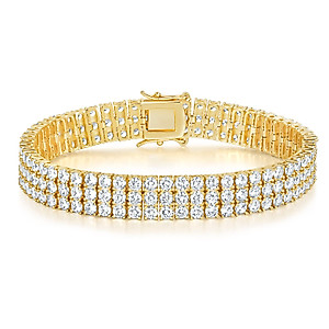 Gemsme 3 Row Tennis Bracelets, 18K Gold Plated Cubic Zirconia Classic Tennis Bracelet for Women
