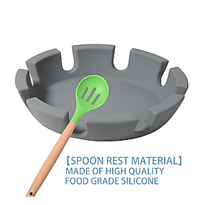 Large Silicone Multi-Spoon Rest, Baking Tool Holder, Utensil Holder for Spatulas, Tongs, Ladles Placing for Stove Top, Kitchen Counter- Multifunction Kitchen Gadgets (Grey)