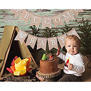 Welcome Baby for Burlap Banner - Bunting Garland for Baby Shower Party Ornament Favors, Baby Photo Prop，Baby Shower Welcome Sign (WELCOME BABY)