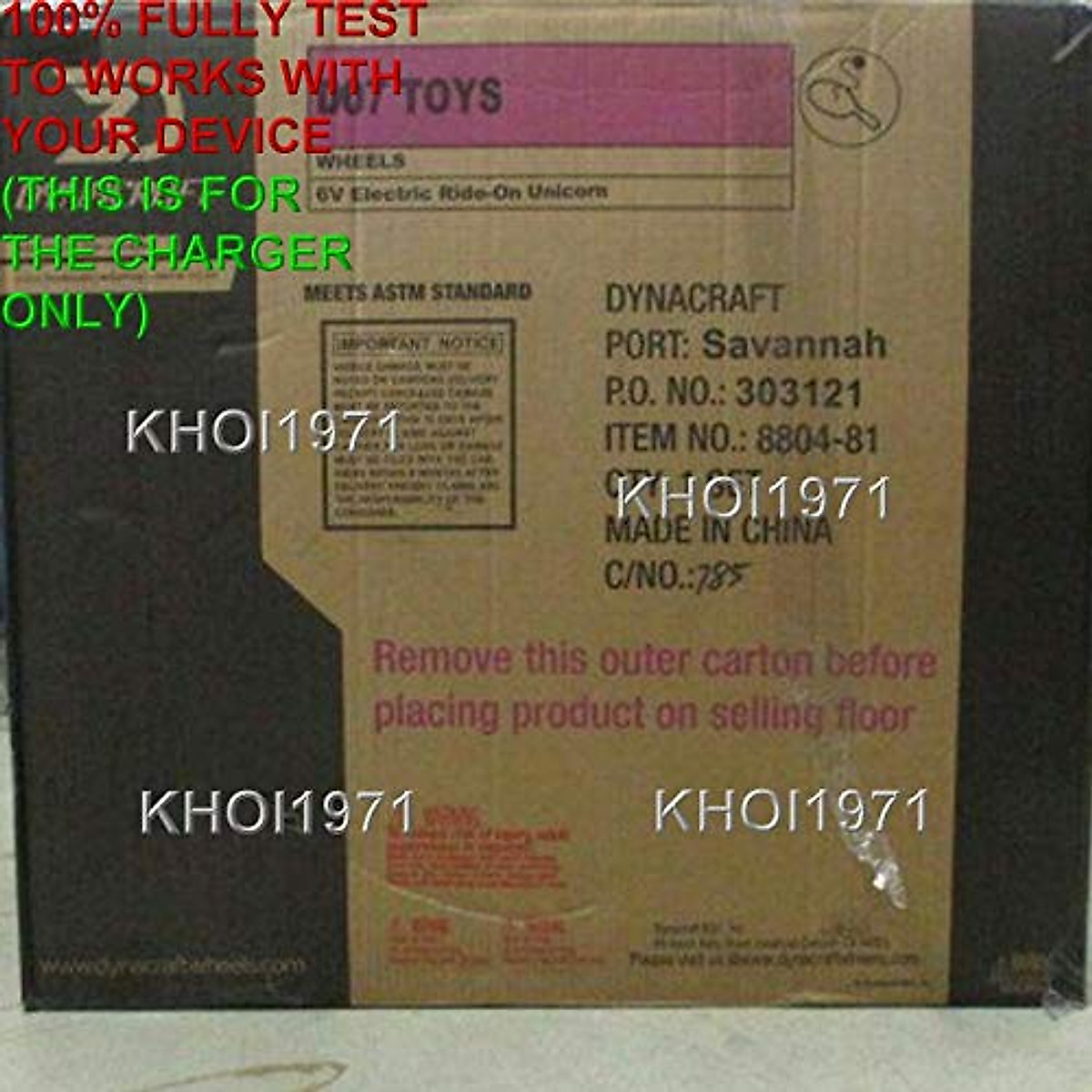 KHOI1971 Wall AC Adapter Power Cable Cord Compatible with Dynacraft Unicorn Stable Buddies Willow Plush Ride-On 8804-81 6V-Volt Battery