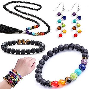 EuTengHao 810Pcs Color Lava Rock Beads Stone Chakra Beads Spacer Beads Kit with Volcanic Gemstone Crystal String for Diffuser Essential Oils Yoga Bracelets DIY Jewelry Making Supplies (4mm 6mm 8mm)