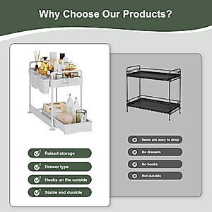 BAYANKHAR Under Sink Organizers and Storage, Multi-purpose Bathroom Organizer Under Sink, 2 Tier Under Kitchen Sink Organizer Sliding Cabinet organizer Basket with Hooks,Hanging Cup,white,2 Pack
