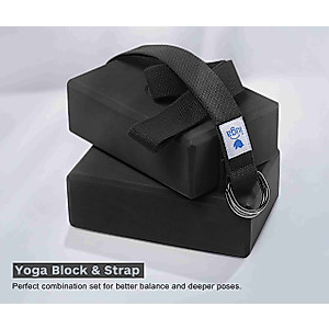 IUGA Yoga Block 2 Pack with Yoga Strap, High Density Yoga Blocks 9”x6”x3”to Improve Strength, Flexibility and Balance, Light Weight and Non-Slip Surface for Yoga, Pilates and Meditation