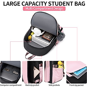 FENGDONG Teenage Girls Bookbag School Backpack Children Casual Daypack Schoolbag for Teens Black Pink