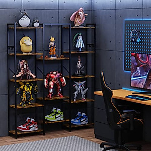 Iaocpio Bookcases and Bookshelves Triple Wide 5 Tiers Industrial Bookshelf with 6 Hooks, Book Shelf for Bedroom, Living Room, Kitchen, Study and Home Office.