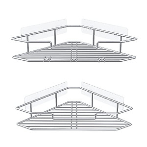 WESTREE Corner Shower Caddy Shelf Bathroom - No Drilling Traceless Adhesive Bathroom Storage Organizer, 2-in-1 Shower Holder Organizer Kitchen Shelves for Bathroom Kitchen