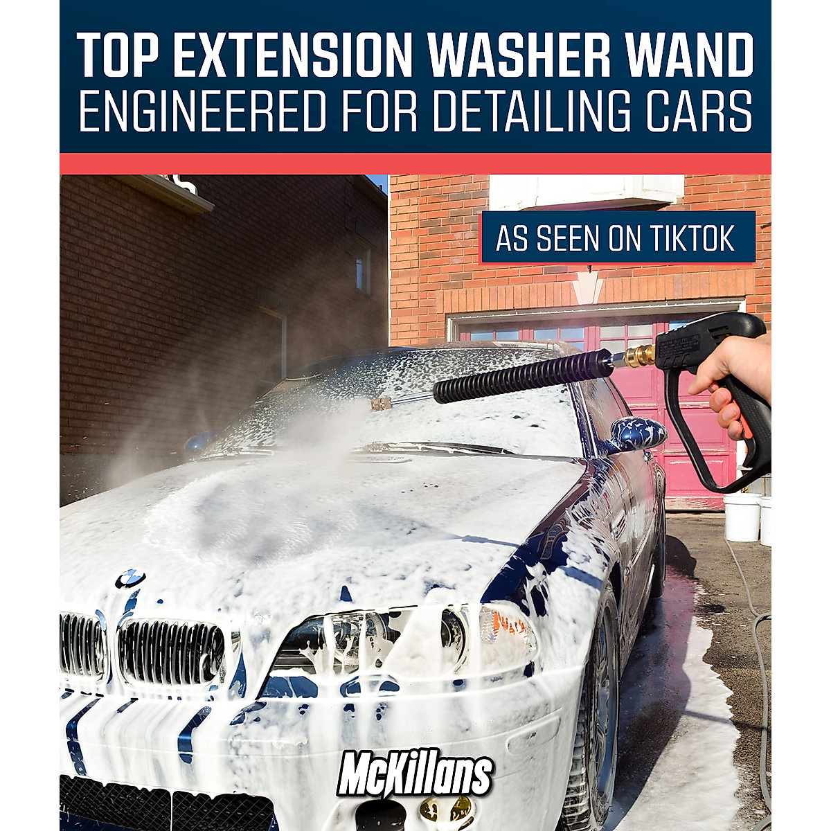 McKillans® Car Pressure Washer Extension Wand - Power Washer Wand Extension for Car Wash - Short Pressure Washer Wand Replacement - Pressure Washer Accessories & Attachments - 1/4” Quick Connect Plug