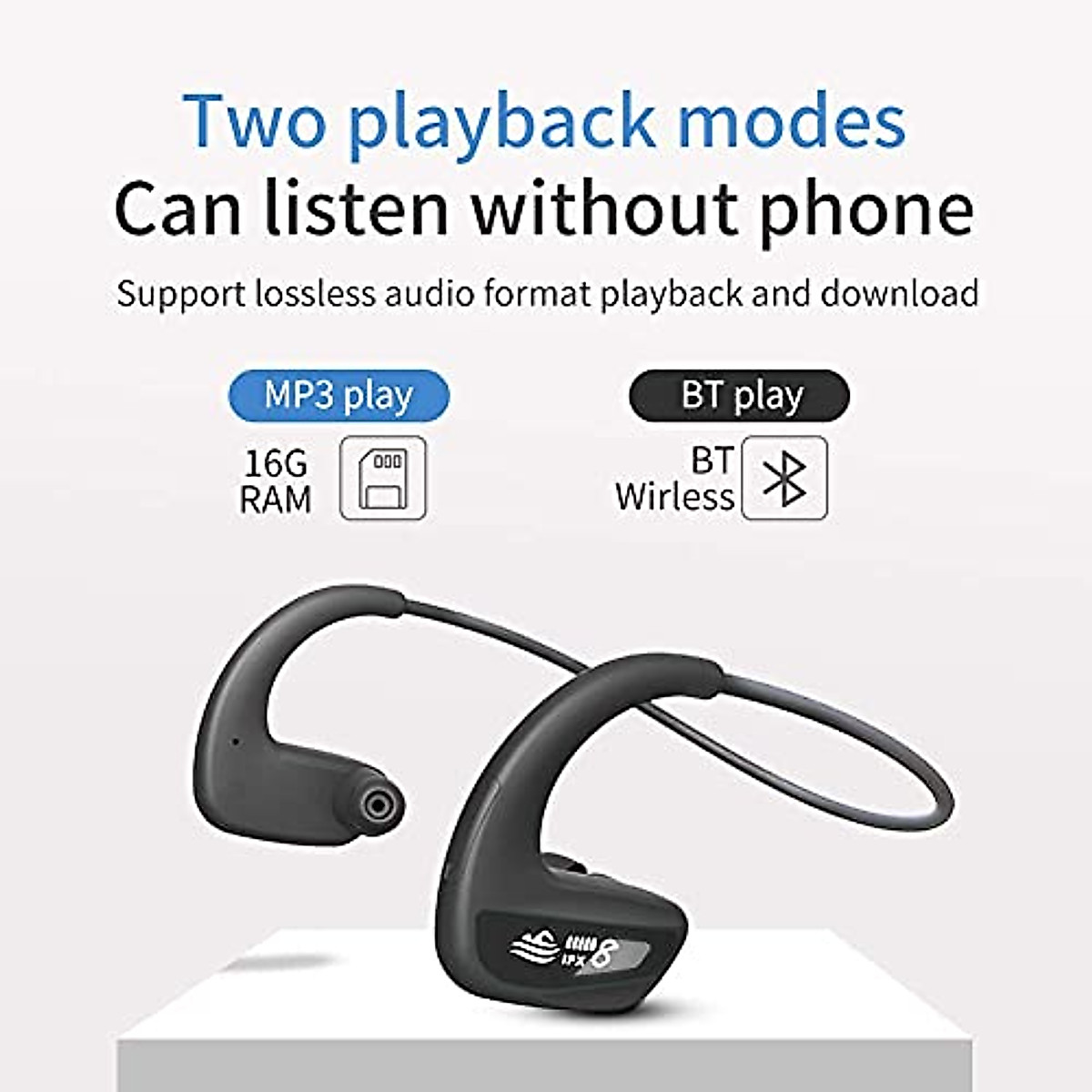 CYBORIS Wireless Bluetooth Headphones, IPX8 Waterproof Swimming Headphones, 16GB Mp3 Player Workout Headphones - Built-in Bone Conduction Waterproof Horn in-Ear Earphones for Run, Swim, Cycle