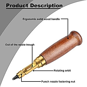 TLKKUE Adjustable Screw Hole Punch Automatic Hole Punch Tool with Wooden Handle Bookbinding Tool Leather Hole Punch with 6 Tips Size 1.5mm/2mm/2.5mm/3mm/3.5mm/4mm